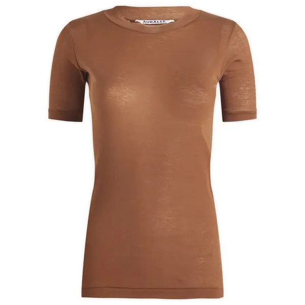 Auralee Sheer Rib T-shirt - Brown