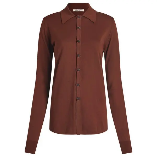 Auralee Cotton Knit Shirt Cardigan - Brown