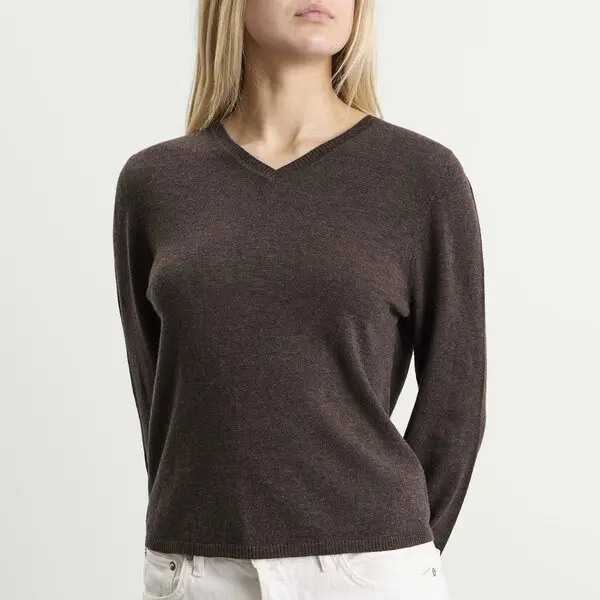 ST. AGNI Fine Merino V-neck Sweater - Mulch