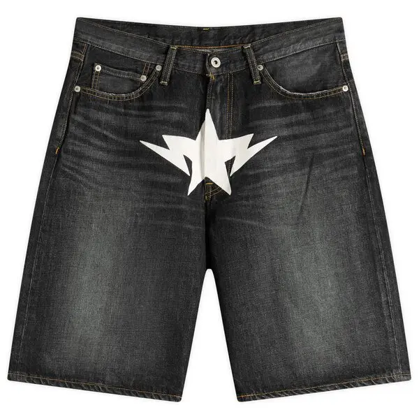 A BATHING APE Twin Sta Relaxed Fit Denim Shorts - Black