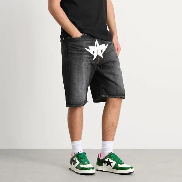 A BATHING APE Relaxed Fit Denim Shorts With Printed Logo Detail