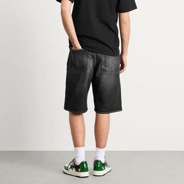 A BATHING APE Relaxed Fit Denim Shorts With Printed Logo Detail