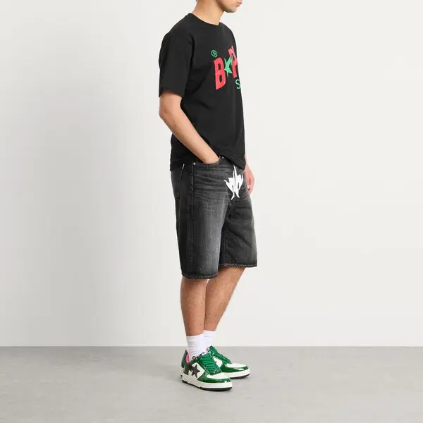 A BATHING APE Relaxed Fit Denim Shorts With Printed Logo Detail