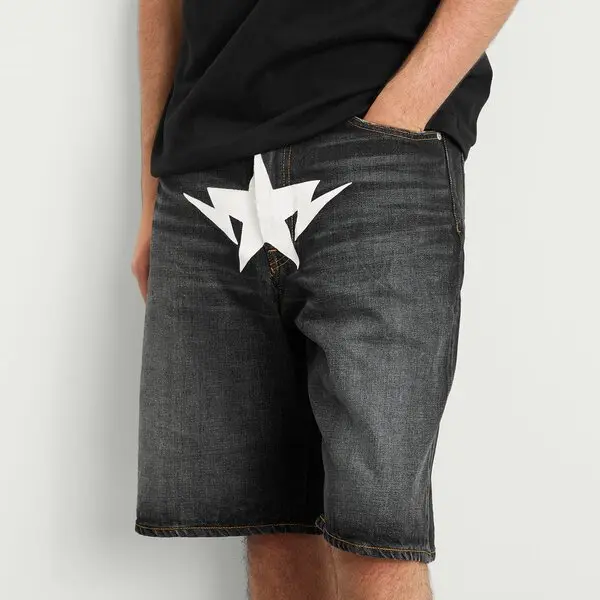 A BATHING APE Relaxed Fit Denim Shorts With Printed Logo Detail