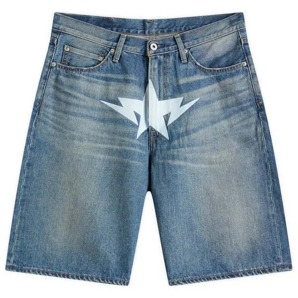 A BATHING APE Twin Sta Relaxed Fit Denim Shorts - Light Indigo