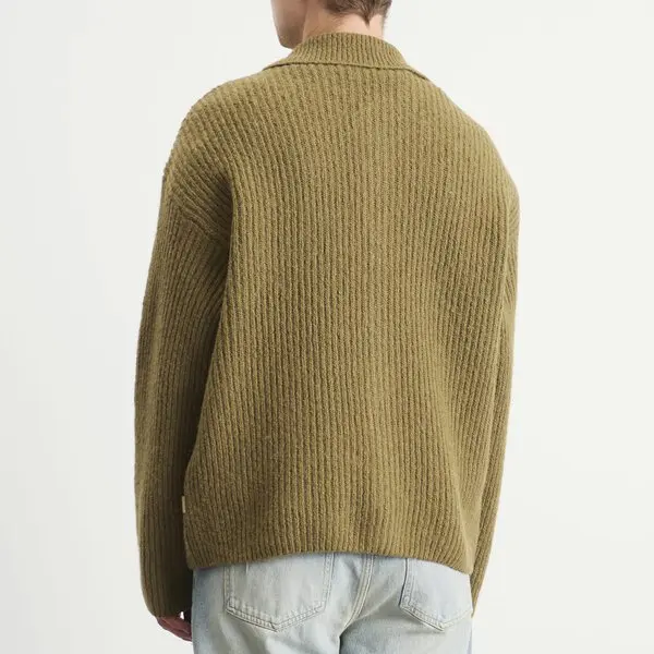 AMI Paris Felted & Chunky Wool Ribbed Knit Cardigan