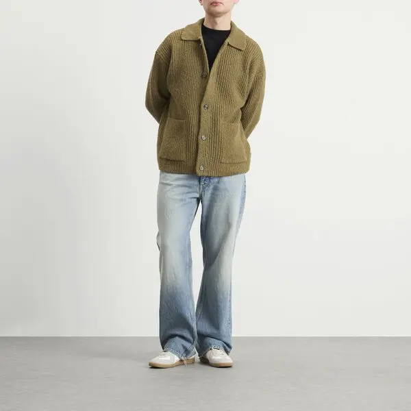 AMI Paris Felted & Chunky Wool Ribbed Knit Cardigan
