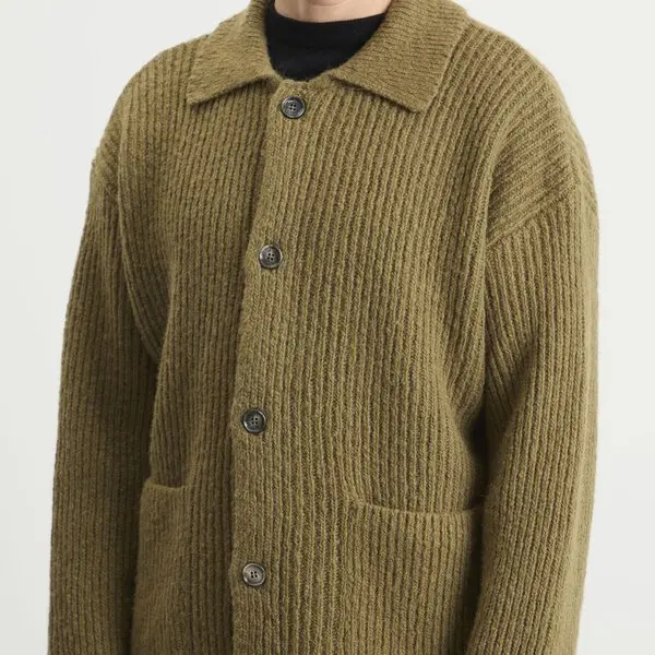 AMI Paris Felted & Chunky Wool Ribbed Knit Cardigan