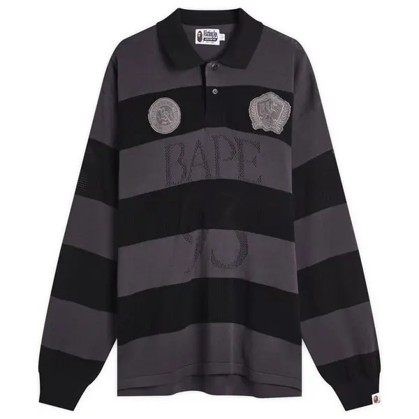 A BATHING APE Jacquard Multi Logo Stripe Relaxed Fit Ls Tee - Black