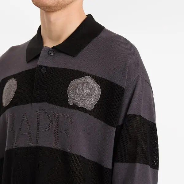 A BATHING APE Jacquard Multi Logo Stripe Relaxed Fit Ls Tee