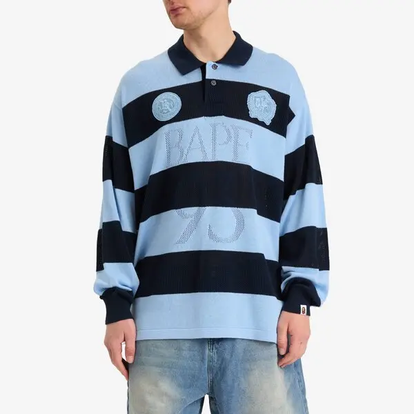 A BATHING APE Jacquard Multi Logo Stripe Relaxed Fit Ls Tee