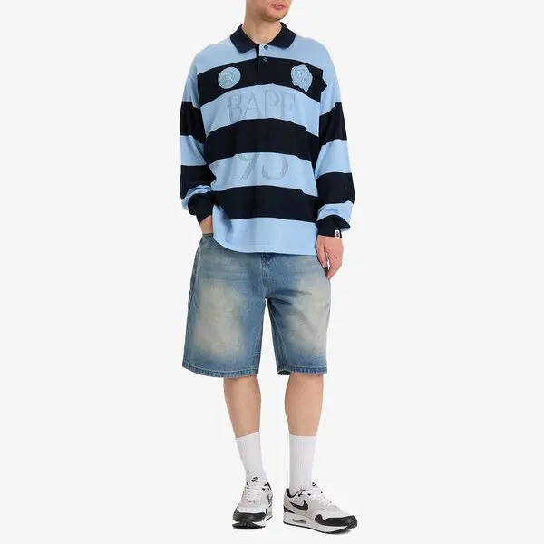 A BATHING APE Jacquard Multi Logo Stripe Relaxed Fit Ls Tee
