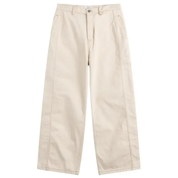 AMI Paris Off-white Cotton Twill Wide Fit Trousers - Ecru