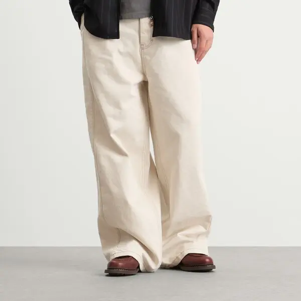 AMI Paris Off-white Cotton Twill Wide Fit Trousers