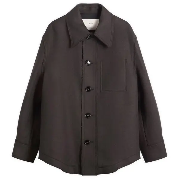 AMI Paris Boiled Wool Gabardine Button-down Jacket - Anthracite
