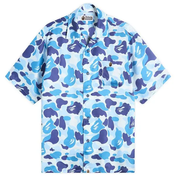 A BATHING APE Abc Camo Open Collar Ss Shirts - Blue