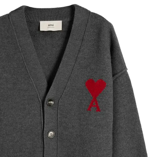 AMI Paris Felted Merino Wool Knit Adc Cardigan