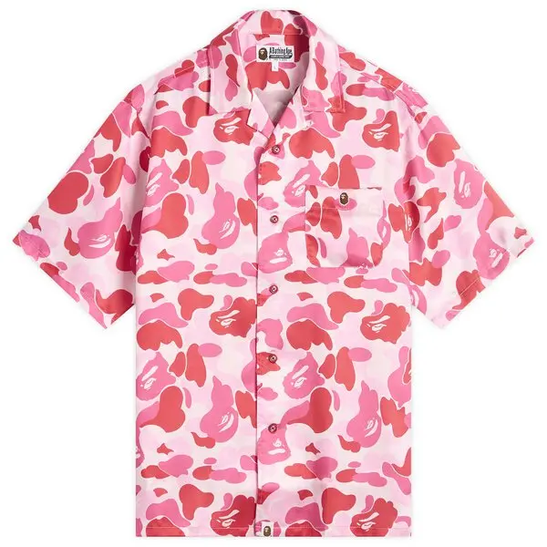 A BATHING APE Abc Camo Open Collar Ss Shirts - Pink