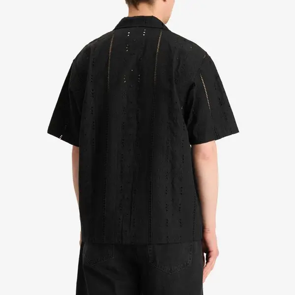 A BATHING APE Embroidery Open Collar Ss Shirt - Black