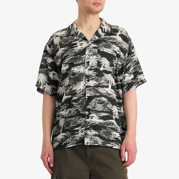 A BATHING APE Palm Tree Camo Open Collar Pocket Ss Shirt