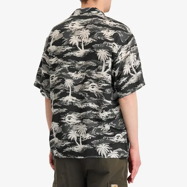 A BATHING APE Palm Tree Camo Open Collar Pocket Ss Shirt