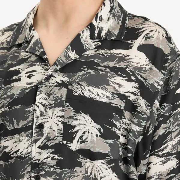 A BATHING APE Palm Tree Camo Open Collar Pocket Ss Shirt