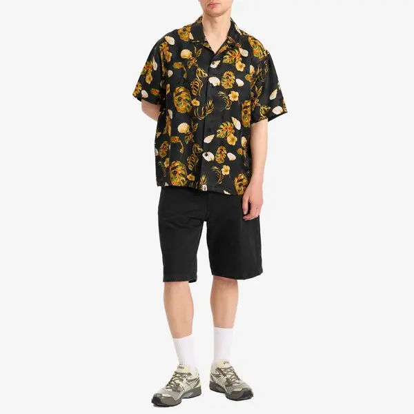 A BATHING APE Vacation Pattern Open Collar Ss Shirt