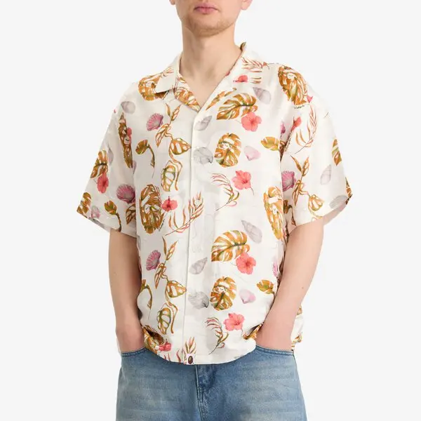 A BATHING APE Vacation Pattern Open Collar Ss Shirt