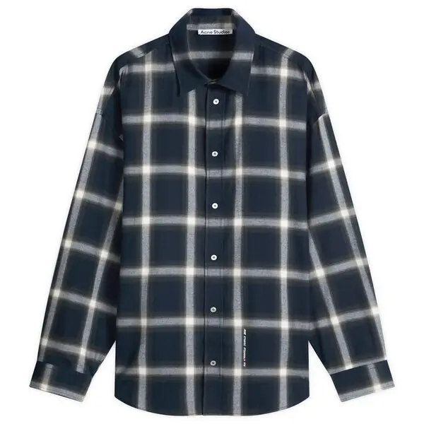 Acne Studios Setar Long Sleeve Flannel Shadow Check Shirt - Navy Multi
