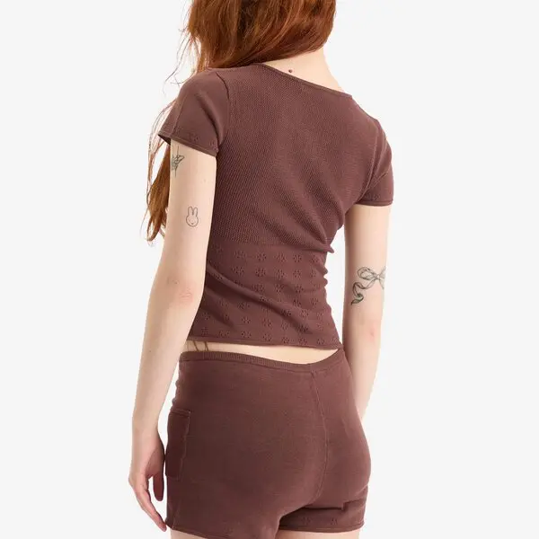 PEACHY DEN Marie Knit Polo Top - Chocolate
