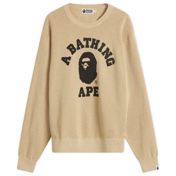 A BATHING APE College Waffle Crewneck Sweater - Beige