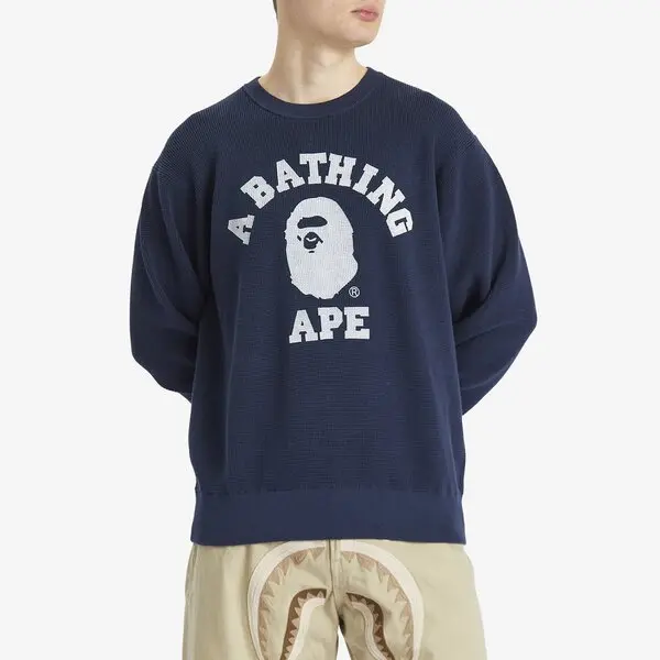 A BATHING APE College Waffle Crewneck Sweater