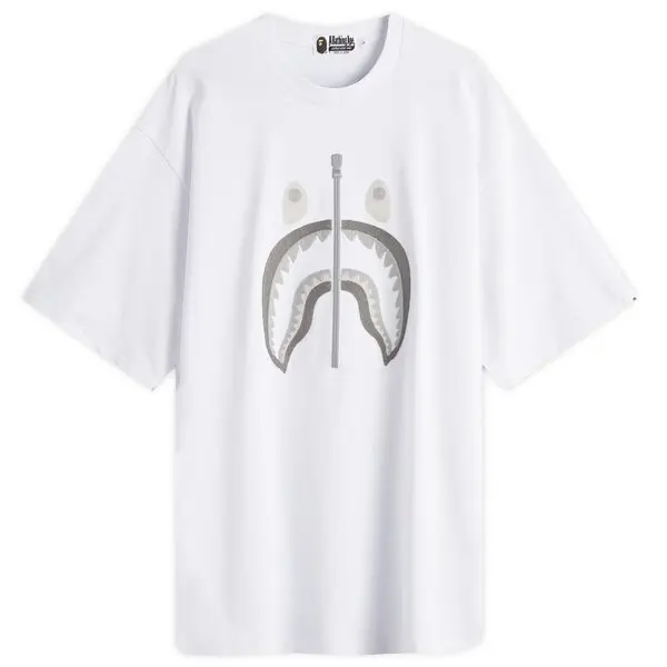 A BATHING APE Chain Stitch Shark Relaxed Fit Tee - White