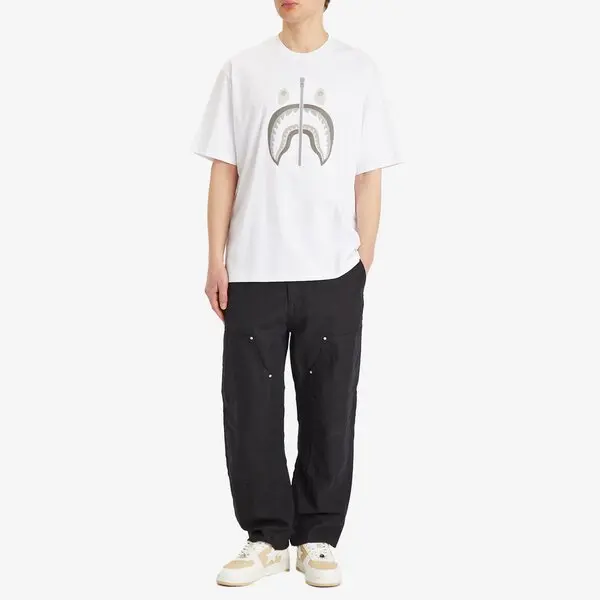 A BATHING APE Chain Stitch Shark Relaxed Fit Tee - White