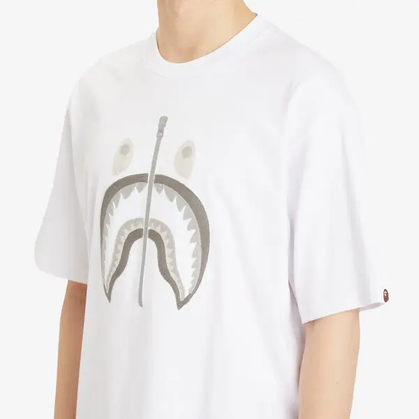 A BATHING APE Chain Stitch Shark Relaxed Fit Tee - White
