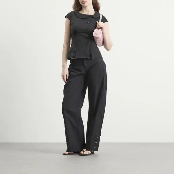 PEACHY DEN Asymmetric Collar Blouse - Black