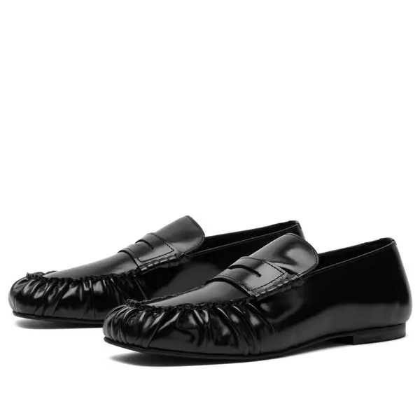ALOHAS Aven Gathered Leather Loafers - Black
