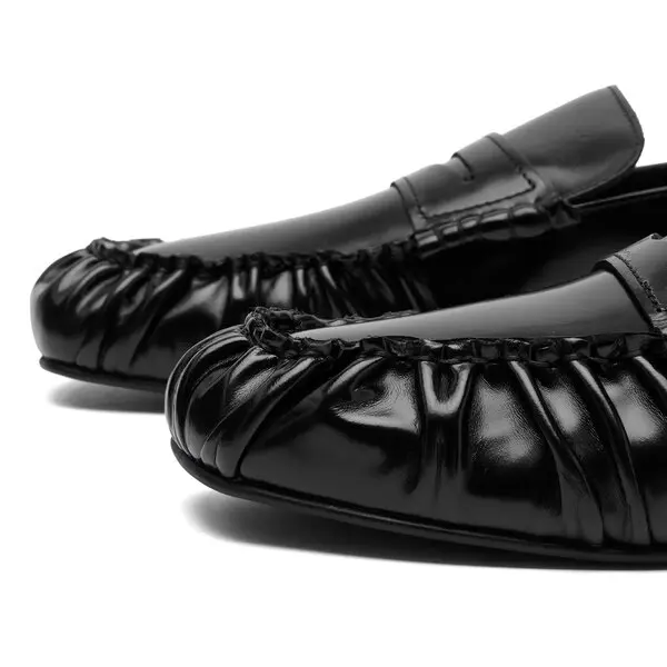 ALOHAS Aven Gathered Leather Loafers - Black