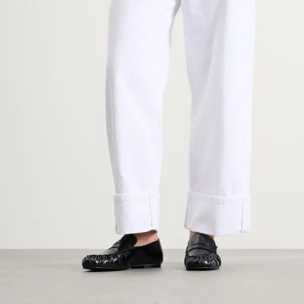 ALOHAS Aven Gathered Leather Loafers - Black