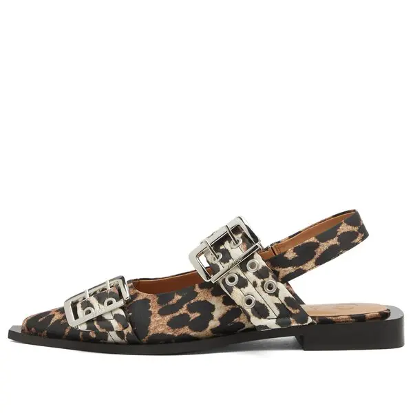 GANNI Feminine Buckle Ballerina Print Ballet Shoes - Leopard