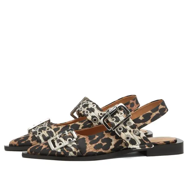 GANNI Print Buckled Ballerina Flats - Leopard