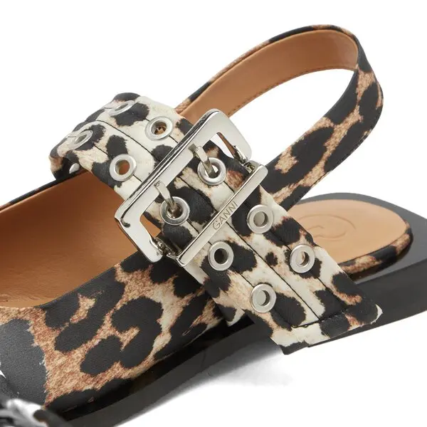 GANNI Print Buckled Ballerina Flats - Leopard