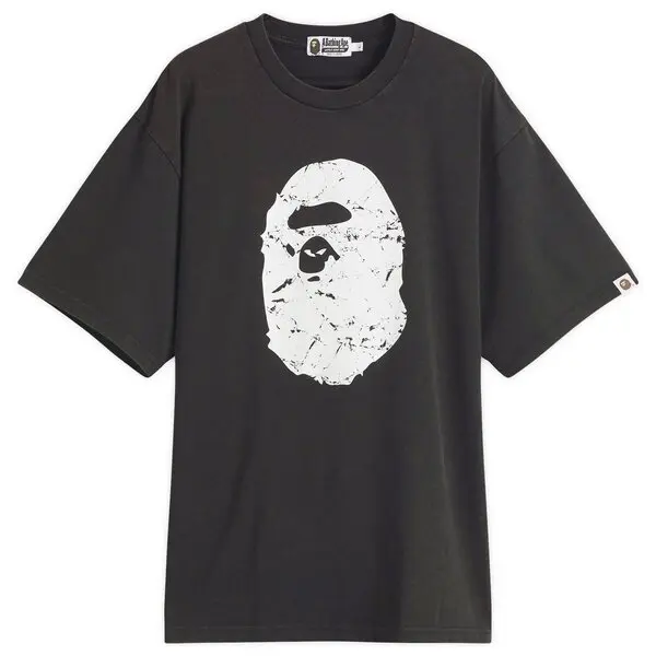 A BATHING APE Heavy Washed Ape Head Relaxed Fit Tee - Black