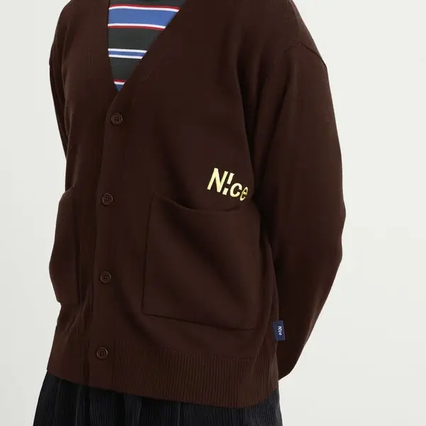 N!CE Embroidered Logo Knit Cardigan