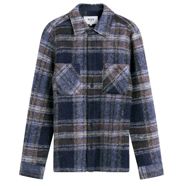 WAX LONDON Whiting Check Wool Blend Overshirt - Navy