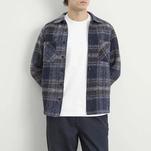 WAX LONDON Whiting Check Wool Blend Overshirt