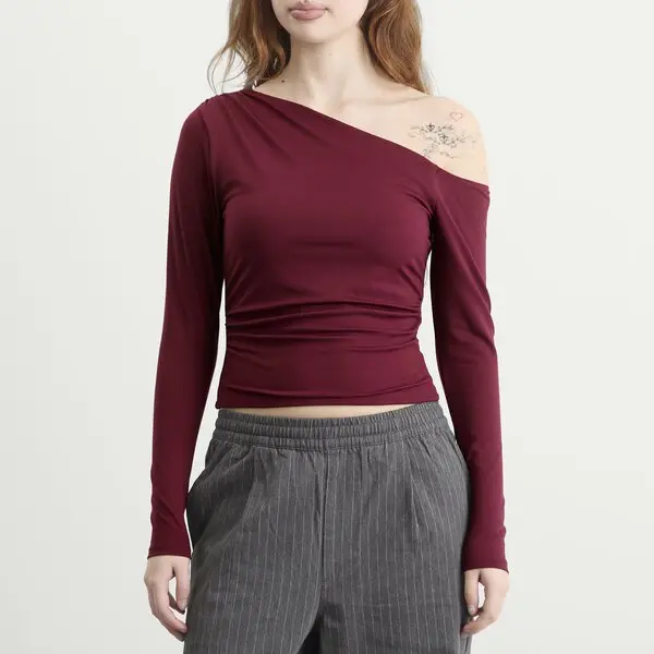 TALA 365 Cupro Gathered Asymmetrical Long Sleeve Top