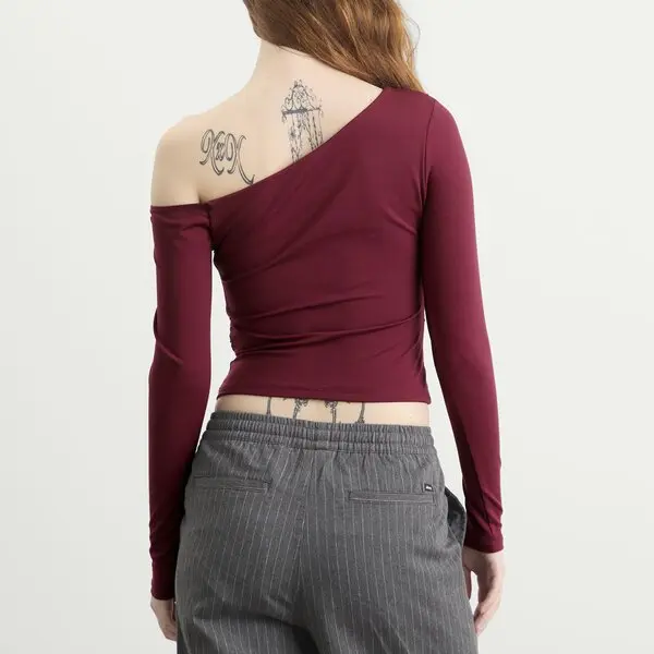 TALA 365 Cupro Gathered Asymmetrical Long Sleeve Top