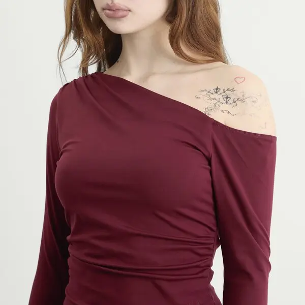 TALA 365 Cupro Gathered Asymmetrical Long Sleeve Top