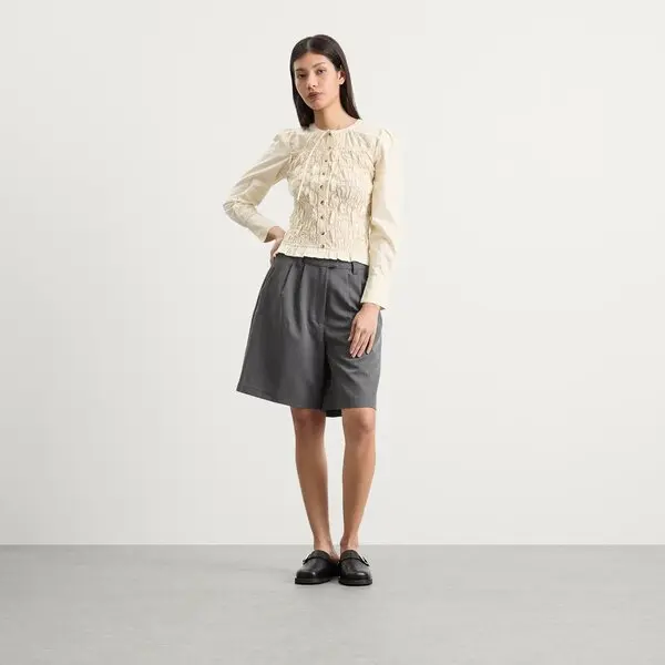DAMSON MADDER Elliana Smocked Cardigan With Neck Tie - Butter
